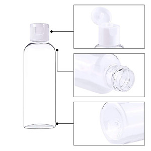 YsesoAi 25Pcs 2 oz Clear Plastic Empty Bottles Travel Containers with Flip Cap for Toiletries Liquids Shampoo Lotion Conditioner (White Cap)