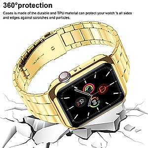 Wolait Compatible with Apple Watch Band 41mm with Case, Upgraded Business Stainless Steel Band with Screen Protector Cover for iWatch Series9/8/7/6/SE Series 5/4/3/2/1,41mm Gold