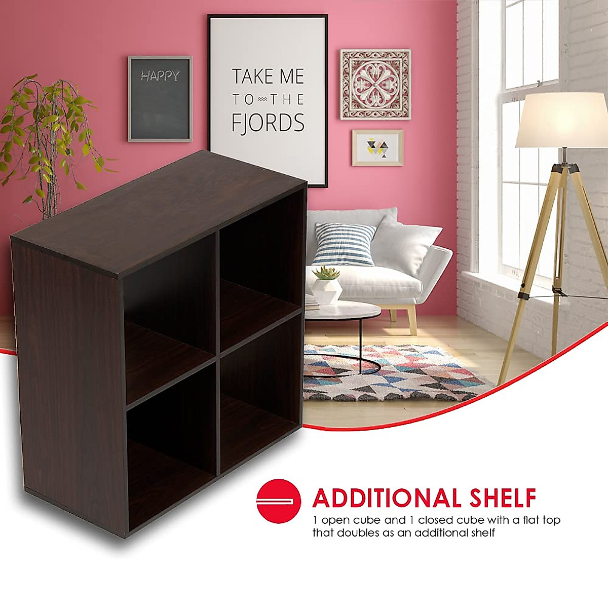 Home Basics Open and Enclosed Cube MDF Storage Organizer, Espresso (4 Cube)