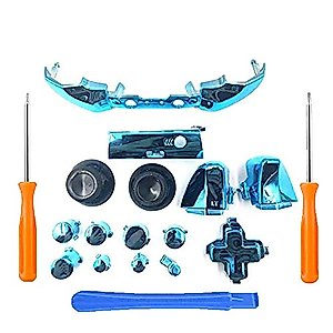 Full Set Chrome Dpad Triggers Buttons RT LT RB LB Button ABXY Buttons with Thumbstick for Xbox One Slim Xbox One S Controller Replacement with T6 T8 Screwdriver (Blue)