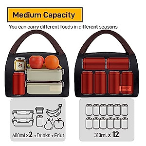 Buringer Reusable Insulated Lunch Bag Cooler Tote Box Meal Prep for Men & Women Work Picnic or Travel(Black)