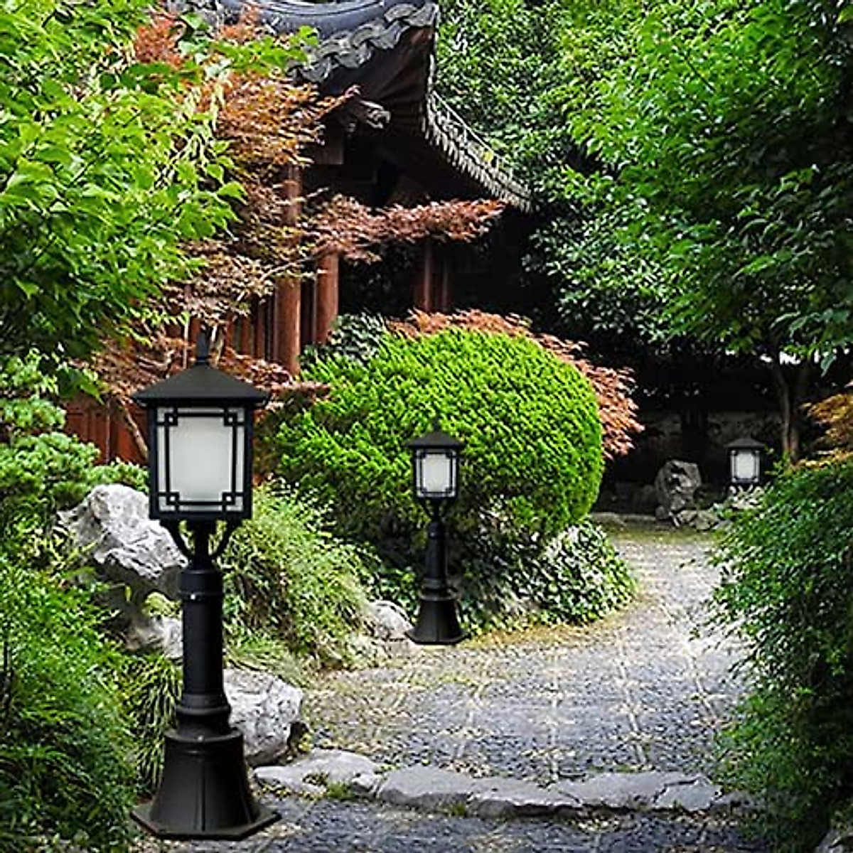 Outdoor Post Light Waterproof IP55 Pillar Lamp Black Column Lamp Chinese Street Light Aluminum Alloy Stigma Light Villa Garden Pathway Light, 22.5cm×73cm