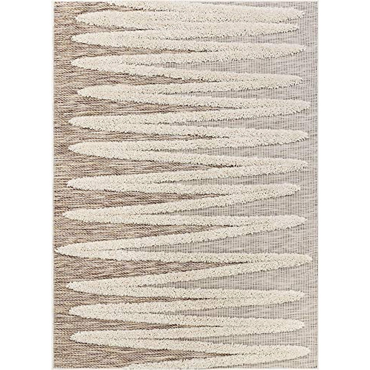 Well Woven Bergen Beige Flat-Weave Hi-Low Pile Geometric Stripes Moroccan Tribal Area Rug 8x10 (7'10" x 9'10")