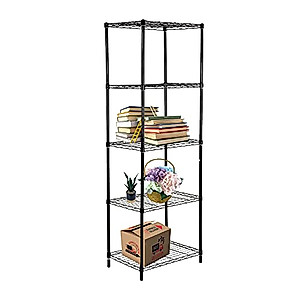 LEEJAY 5 Tier Black Wire Shelving Unit, Heavy-Duty Standing Storage Metal Shelf Rack for Bathroom Kitchen,Garage 20.87" W*13.78" D*61.02" H