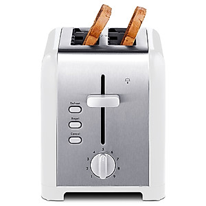 Kenmore 2-Slice Toaster, White Stainless Steel, Extra Wide Slots, Bagel and Defrost Functions, 9 Browning Levels, Removable Crumb Tray, for Bread, Toast, English Muffin, Toaster Strudel