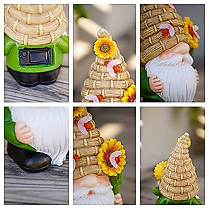 Flocked Garden Gnome Statue, Large Outdoor Gnome with Solar Lights, Funny Garden Figurines for Outdoor Home Yard Decor, Yellow