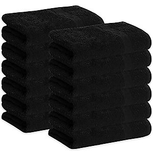 GREEN LIFESTYLE Black Bleach Proof Towels Bulk Sets 100% Cotton 16' X 25' Premium Spa Quality, Super Soft and Absorbent for Gym, Pool, Spa, Salon and Home 12 Pack