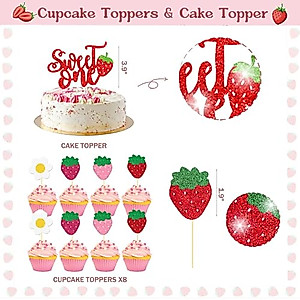 Berry Sweet One Birthday Party Decorations, Fiesec Berry First Strawberry 1st Birthday Party Decorations Backdrop Balloon Garland Monthly Photo High Chair Banner Box Cutout Crown Poster