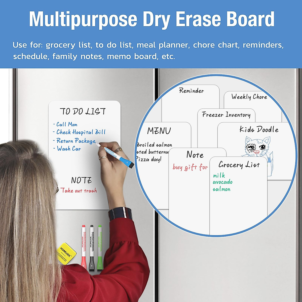 Magnetic Dry Erase Whiteboard for Fridge,Easy to Write and Clean Refrigerator Magnets for Whiteboard Flexible with Magnetic Markers and Eraser