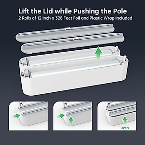 3 in 1 Wrap Organizer with Cutter Includes 2 Rolls of Plastic Wrap and Aluminum Foil Dispenser，Magnetic Paper Towel Holder for Fridge，foil and Plastic wrap Organizer，Magnetic Paper Towel Holder