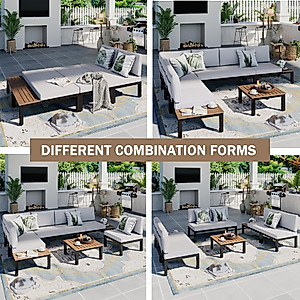 Sophia & William 6 Pieces Outdoor Patio Furniture Set, Metal Sectional Sofa Set Patio Conversation Set with Cushions-2 x Single Sofa with Side Table,2 x Single Sofa,1 x 2-Seat Sofa,1 x Tea Table
