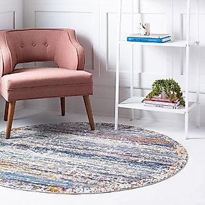 Rugs.com Malibu Collection Round Rug – 5 Ft Round Multi Low-Pile Rug Perfect for Kitchens, Dining Rooms