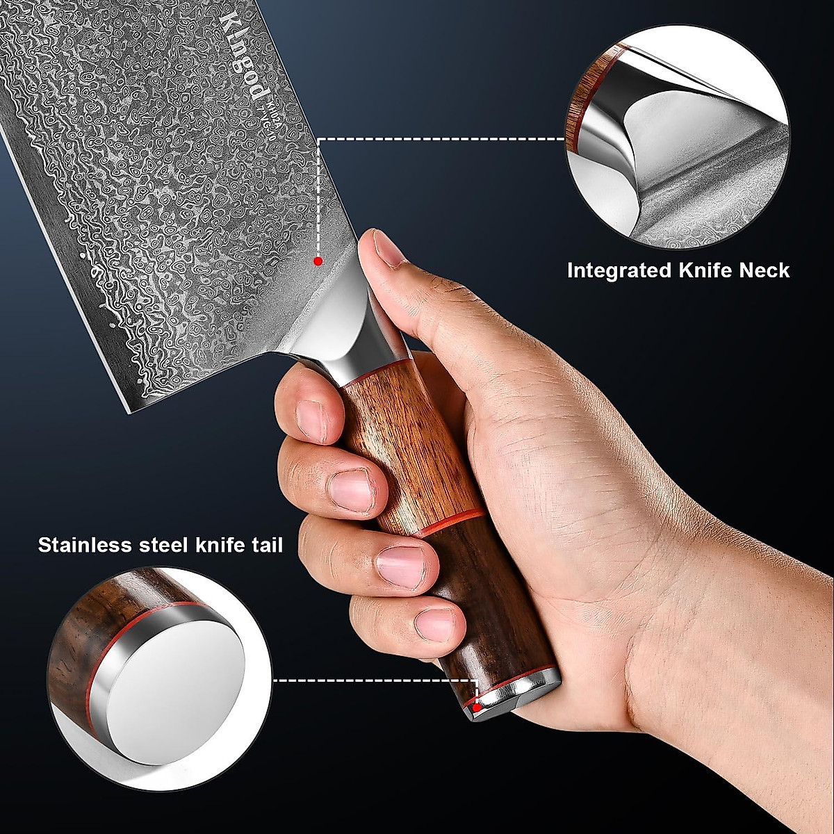 KINGOD 7-Inch Meat Cleaver, Razor-Sharp VG10 Steel Knife for Meat & Vegetables, Multipurpose Kitchen Knife with Rosewood Handle, Gift Box & Sheath