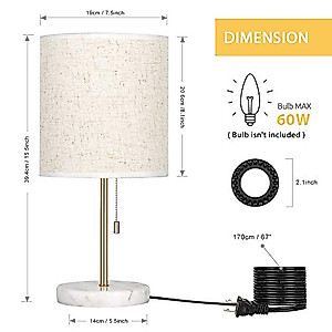 HAITRAL Bedside Table Lamp - Small Nightstand Lamp with Marble Base, Lamp for Bedroom, Office, Girls Room - Gold