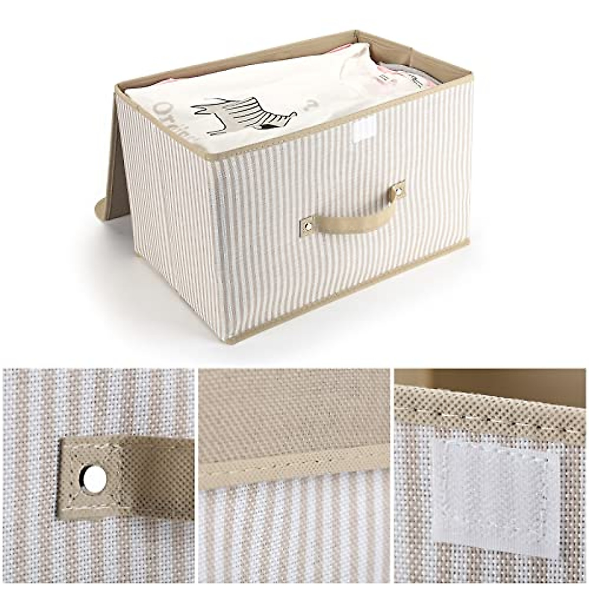 mee'life Storage Bins with Lids 2 Pack, Closet Organizers and Storage Containers Collapsible Storage Cubes Large Toy Storage Boxes Linen Fabric Storage Baskets for Clothes Toys Blanket - Beige Stripes