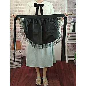 Vanoker Chef White Cotton Waist Aprons Home Kitchen Restaurant Photo Props Florist Shop Maid Waiter Waitress Lace Half Apron (White, 19.6L)