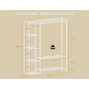 Wardrobe Closet,Portable Clothes Rack with 4 Tiers Shelves,Freestanding Closet Organizers and Storage System with Hanging Rods,Steel Clothing Rack Suitable for Cloakrooms,Bedrooms,Entrances,etc.White