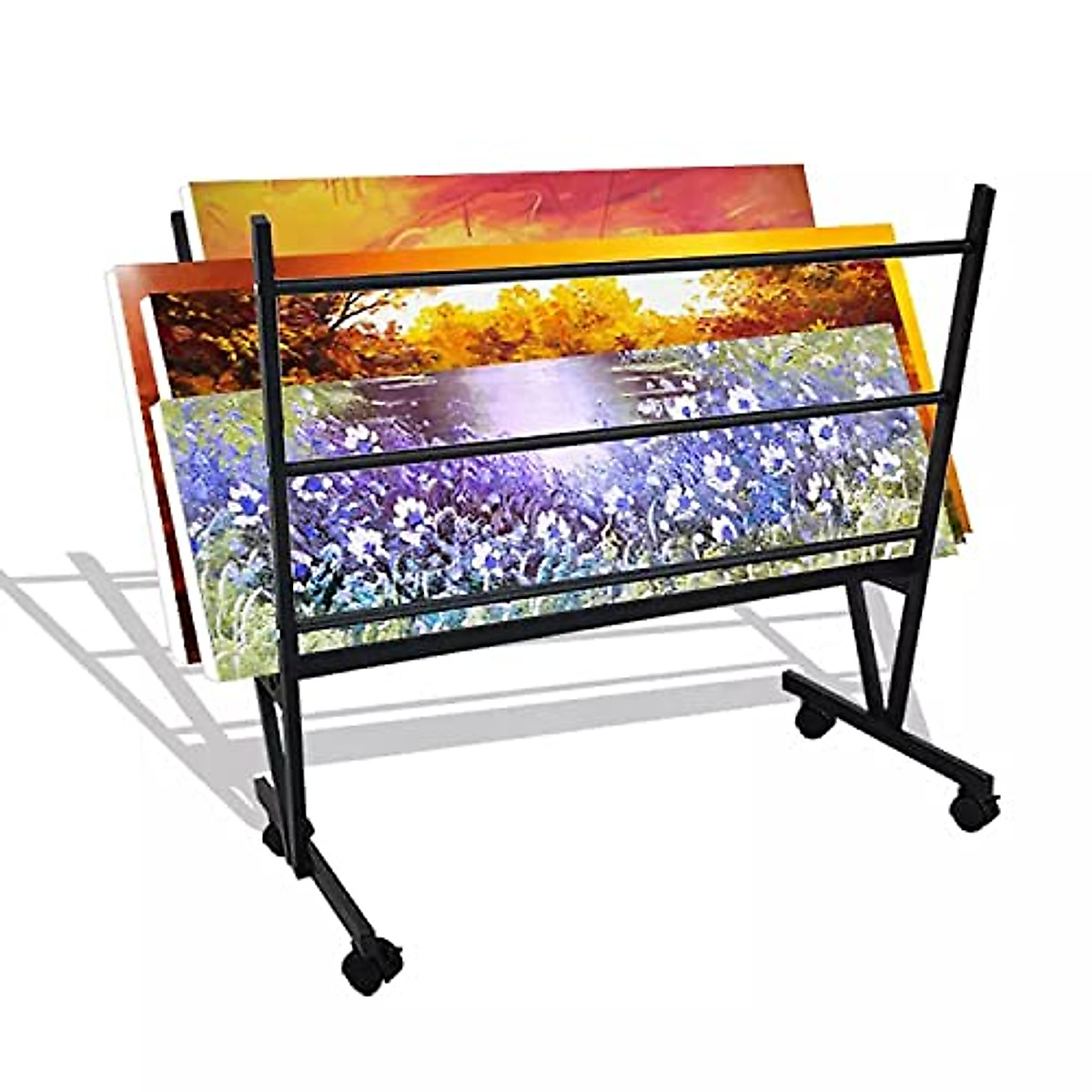 Metal Art Large Print Rack 36.6"x25.6"x35.4" Movable Arts Crafts Drying Print Racks with Castors Artist Storage and Display Rack Stand for Display of Canvas, Prints, Panels, Posters, Art Gallery