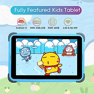 CWOWDEFU Kids Tablet 7 inch 32GB COPPA Certified Children's Learning Tablets Android 13 Tableta WiFi Tablette for Children Toddler Boys, Blue
