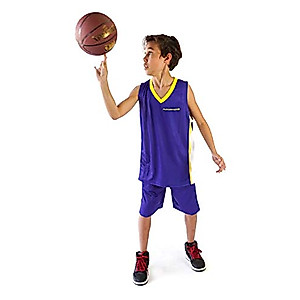 Premium Boys' Basketball Jerseys Shirt Sports Shirts and Athletic Shorts Set for Youth Kids Age 4-12 Team Uniforms -Bask-Pur-M
