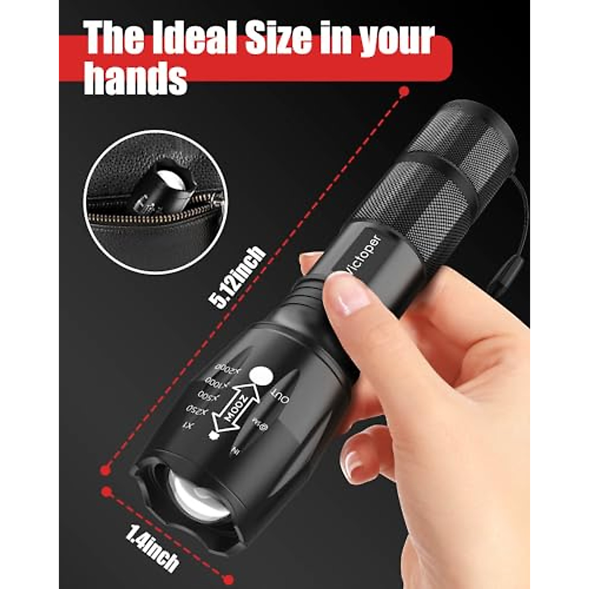 Victoper LED Flashlight 2 Pack, Bright 2000 Lumens Tactical Flashlights High Lumens with 5 Modes, Waterproof Focus Zoomable Flash Light for Outdoor, Gifts for Birthday for Men Women Adults