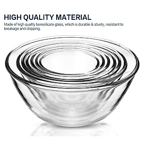 M MCIRCO Glass Salad Bowls with Lids-14-Piece Set, Salad Bowls with Lids, Space Saving Nesting Bowls - for Meal Prep, Food Storage, Serving Bowls -Glass bowl For Cooking, Baking