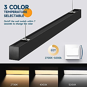 Barrina LED Linear Light, Anti-Glare Honeycomb Cover Hanging Light, 2700K 4000K 5000K Color Changing, 4FT Linkable Office Shop Light, Seamless Connection, 4 Pack Black, 5568 Honeycomb Cover Series