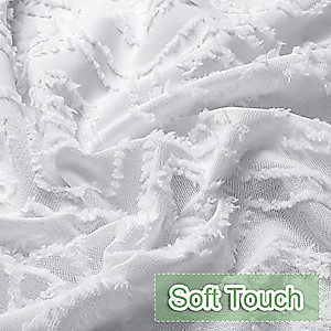 OWENIE White Blackout Curtains 84 inch Length 2 Panel Set, Sheer with 100% Blackout Curtain Liner Thermal Insulated, 3D Jacquard Clip Double Layer Rod Pocket Back Tab Panel Drapes, 2 Panels, 52 x 84