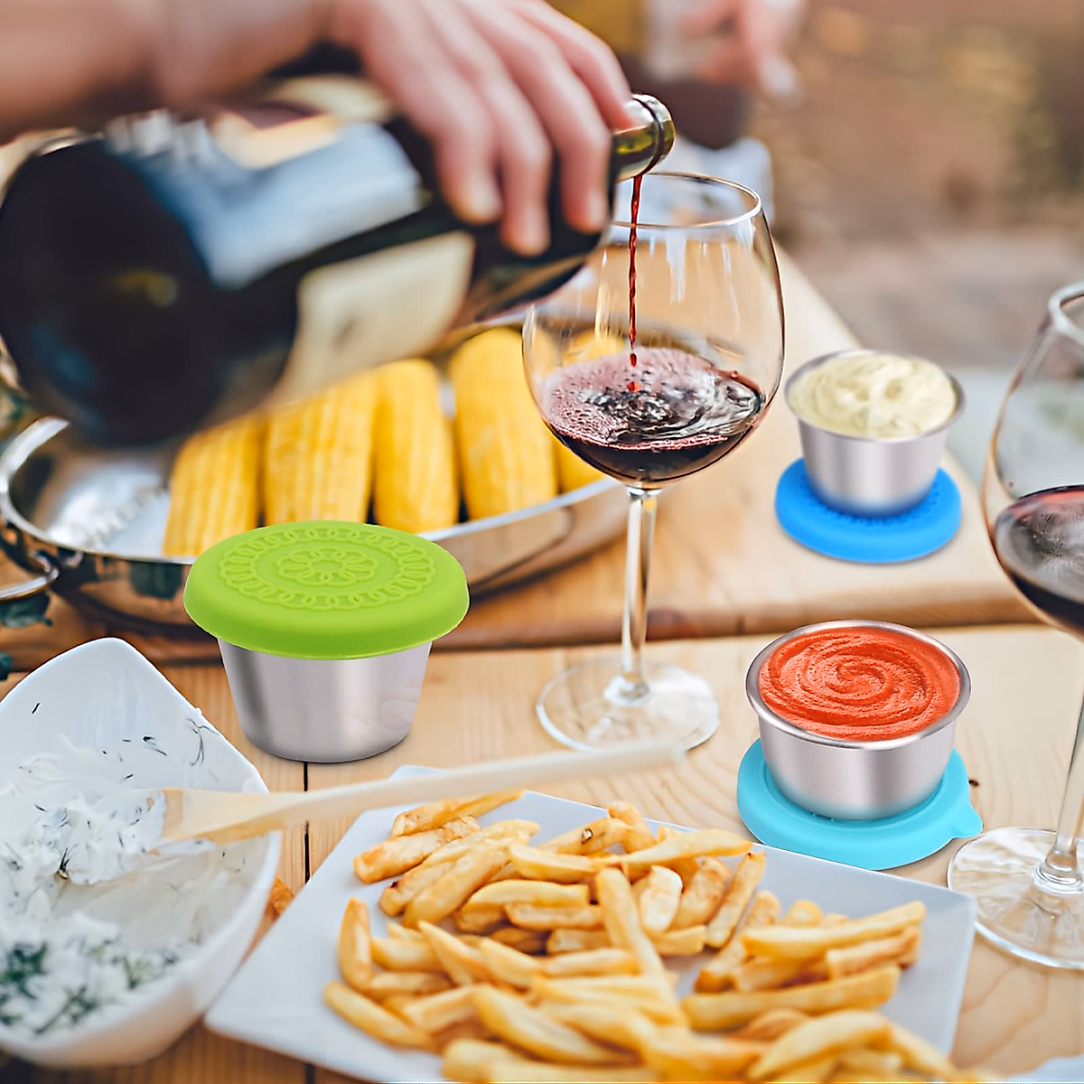 Pack of 6 Small Salad Dressing Container To Go 1.7oz+2.4oz Stainless Steel Sance Containers with Lids Reusable Condiment Containers for Lunch Box Picnic Travel Office