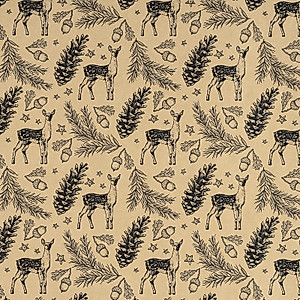 RUSPEPA Kraft Christmas Wrapping Paper Roll - Mini Roll - Black Reindeer Design for Holiday Gift Wrap - 17 Inches X 32.8 Feet
