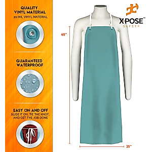 Xpose Safety Heavy Duty Vinyl Waterproof Aprons - 2 Pack, Green - For Home, Industrial and Commercial Use - Chemical Resistant - Neck and Waist Ties - 35" x 45", 20 Mil Thick