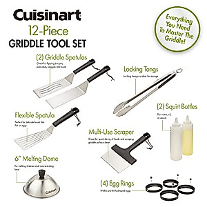 Cuisinart CGS-1312 12-Piece Tool Set, Outdoor Griddle Accessories-Spatula, Tongs, Scraper, Melting Dome, Squirt Bottle, Silicone Egg Ring