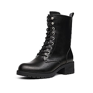 DREAM PAIRS Women's Mid-Top Combat Boot, Black Pu, 10