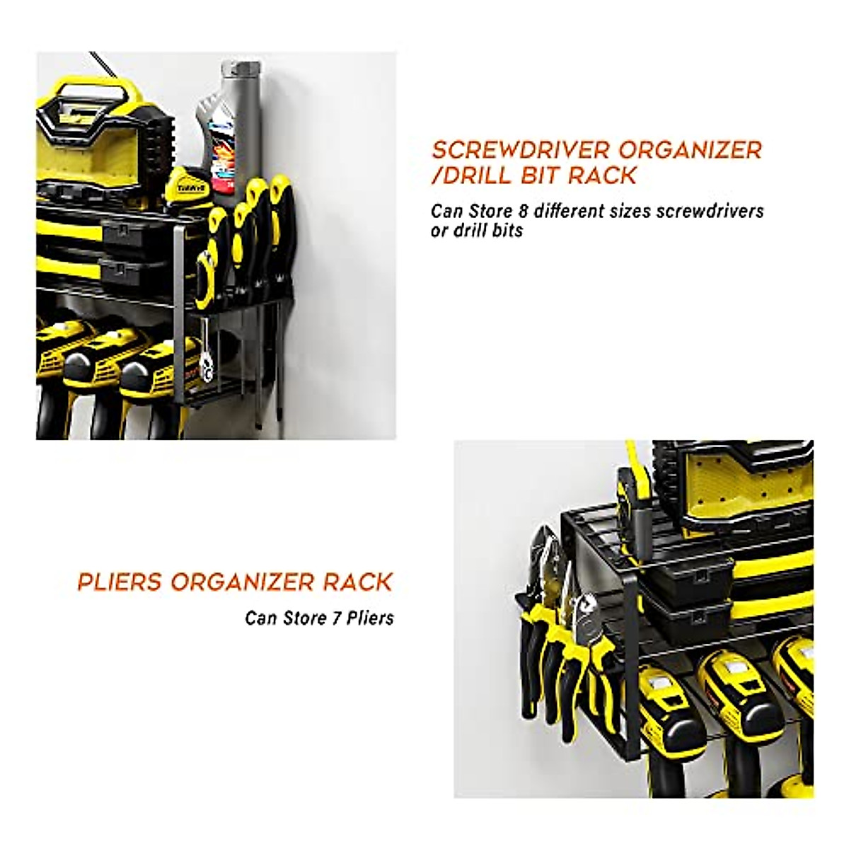 TC-HOMENY Power Tool Organizer, 3 Tier Garage Tool Storage Rack, Power tool organization and storage, Wall Mounted Drill Rack, Removable Design for Workshop ToolRoom Garage (Black)