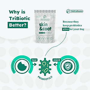 Skin and Coat with Dog Probiotic Powder, Made in USA, Omega 6 & 3, Probiotics for Dogs, 30 Pks, Vitamin B12 & E, Biotin 450mcg, Dog Probiotics for Digestive Health, Skin & Coat Support
