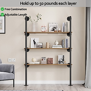Pynsseu Industrial Iron Pipe Shelf Wall Mount, Farmhouse DIY Open Bookshelf, Pipe Shelves for Kitchen Bathroom, bookcases Living Room Storage, 2Pack of 4 Tier
