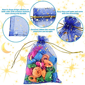 SHRJ 100pcs 10 Colors Organza Sheer Bags with Drawstring for Wedding, Valentine, Halloween, Christmas, Thanksgiving, Birthday Party Candy Gift Supplies, Moon Star, 5” x 7”