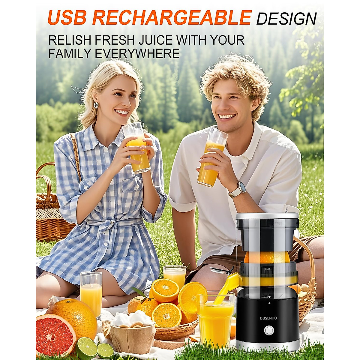 Electric Citrus Juicer Rechargeable - Electric Juicer Machines with USB and Cleaning Brush Portable Compact Juicer for Orange, Lemon, Limes