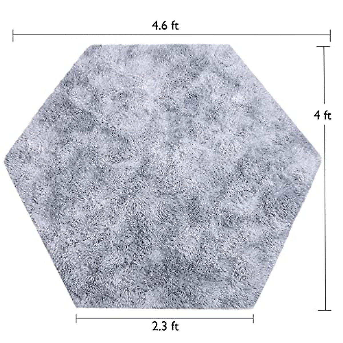 ST. BRIDGE Soft Fluffy Hexagon Rugs for Princess Tent Kids Play Castle, Cute Tie-Dye Grey Washable Rug for Baby Nursery Kids Room Decor, Non-Slip Shag Carpet for Girls Bedroom Playroom,Diameter 4.6 ft