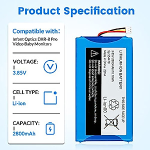 7717 Replacement for Infant Optics DXR-8 Pro Battery Sp 554478 3.85V 2800mAh Lithium Ion Battery (Not Compatible with DXR-8 Baby Monitor)