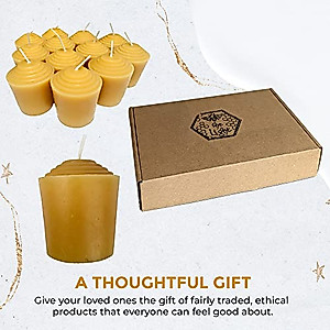 BeeTheLight Votive Candles (Pack of 12) - Unscented - 15 Hours Burn Time Each - Naturally Light Honey Scented - 100% Pure Beeswax Candles - Handmade Decorative Votive Candle Set