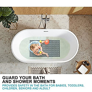 Linoows Shower Mat Non Slip Bath Mat for Tub and Shower Floor Mat, Machine Washable Bathtub Mat with Suction Cups and Drain Holes, Soft Bathroom Accessories, 27.5x15.7 Inch, Gray
