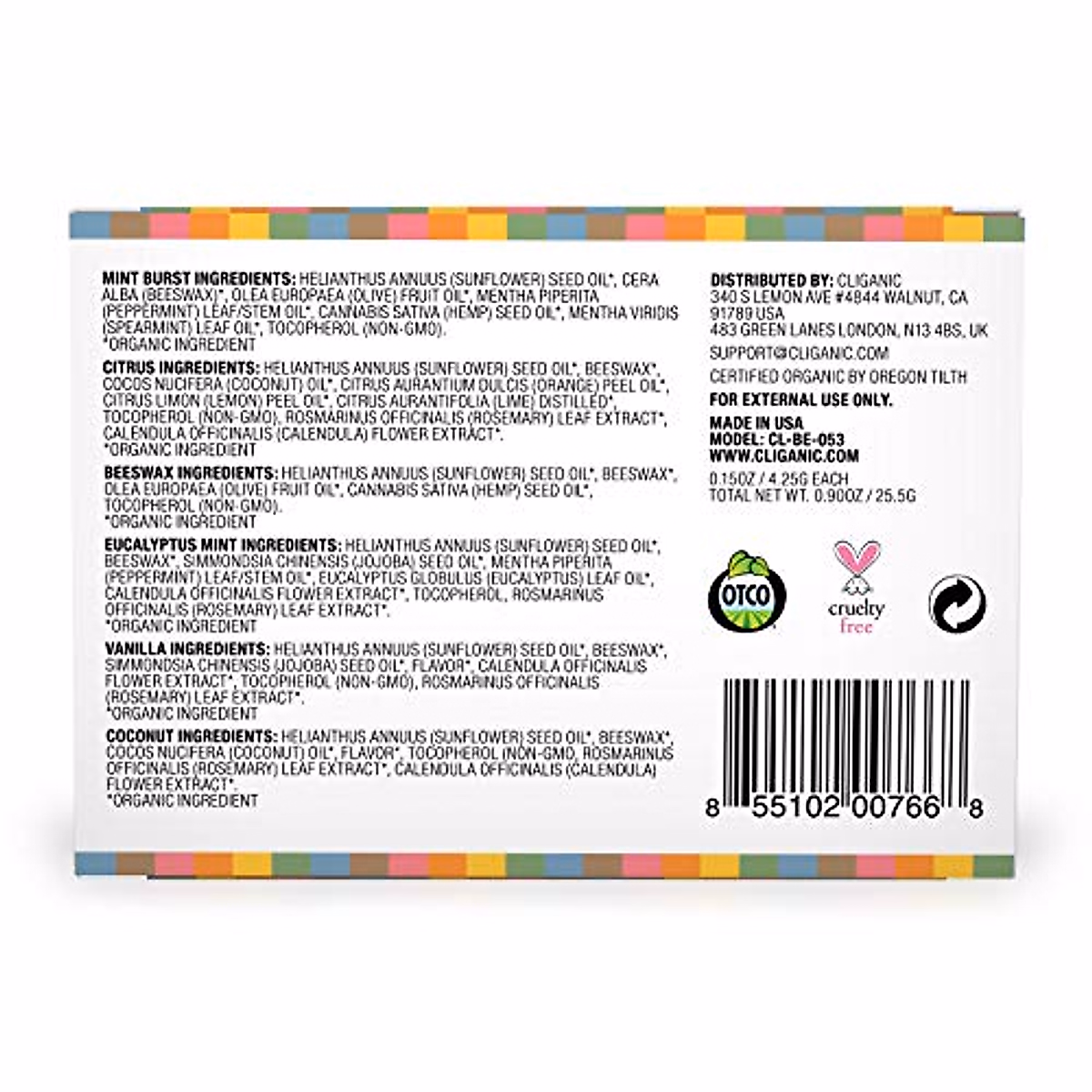 Cliganic USDA Organic Lip Balm Set - 6 Flavors - 100% Natural Moisturizer for Cracked & Dry Lips