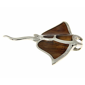 Arthur's Jewelry Koa Wood Hawaiian Manta Ray Fish Rhodium Silver Plated Brass Slide Pendant