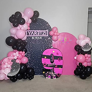 INFLORAL Black and Hot Pink Balloons Garland Arch Kit, 160 PCS Rose Red Black Pink Balloons Set, Latex Balloons Birthday Balloons for Party Decoration