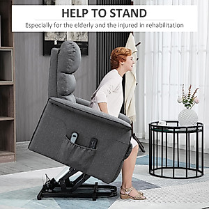 HOMCOM Power Lift Chair with Vibration Massage, Fabric Upholstered Recliner Chair for Elderly with Remote Control, Side Pockets, Grey