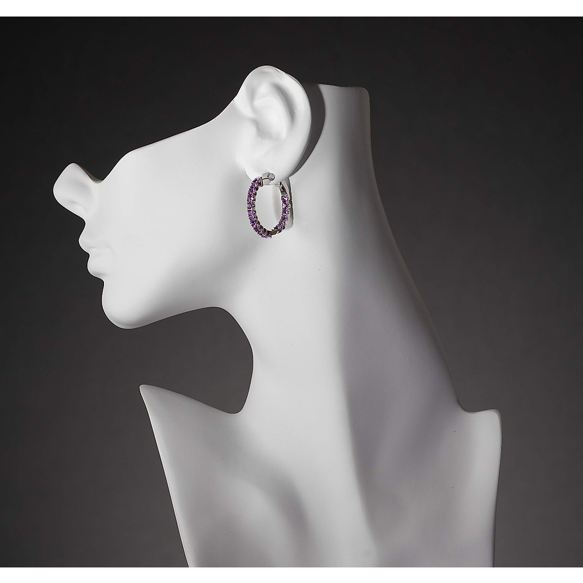 Peora Amethyst Hoop Earrings for Women in Sterling Silver, Inside-Out Design, Natural Gemstone Birthstone, 3.50 Carats total Round Shape, Click Lock