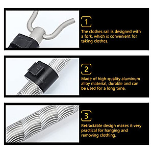 DOITOOL Closet Reacher Pole Telescoping Garment Pole Clothing Hanger Shepherds Hook Closet Pole with Utility Hook Long Reach Stick for Closet Shelf Ceiling Silver