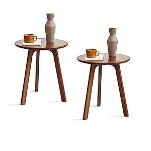 Vadisun Round End Table - Accent Side Table with 3 Legs, 100% Natural Solid Wood Side Table for Living Room, Painted Small End Table for Bedroom Office Small Spaces (2 pcs.Walnut)