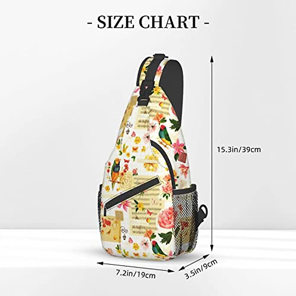 GTEVUTS Vintage Flowers Birds Newspaper Crossbody Bags for Women,Trendy Sling Backpack Cross Body Chest Bag Daypack, Medium Small